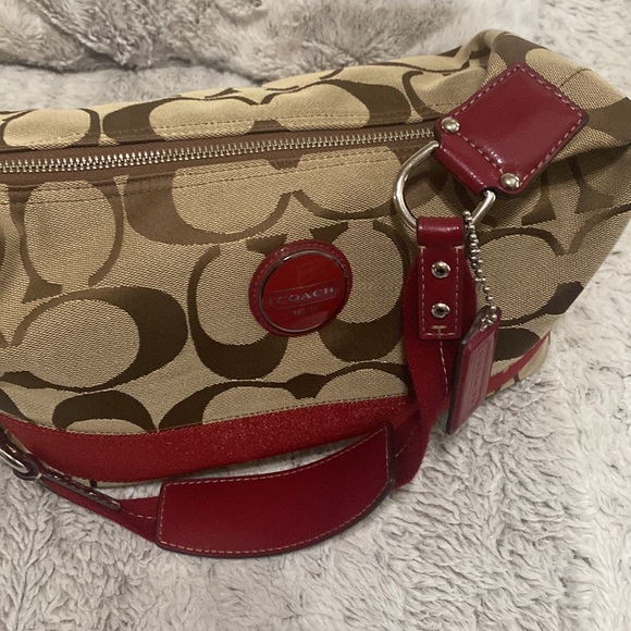 Coach | Bags | Vintage Coach Red And Canvas Purse Shoulder Bag | Poshmark